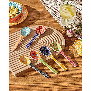 Metahom Ceramic Small Serving Spoons, Colorful Soup Spoons Set for Cereal, Soups, Stews, Ramen, Dishwasher & Microwave Safe, Cute Porcelain Spoons, Set of 6