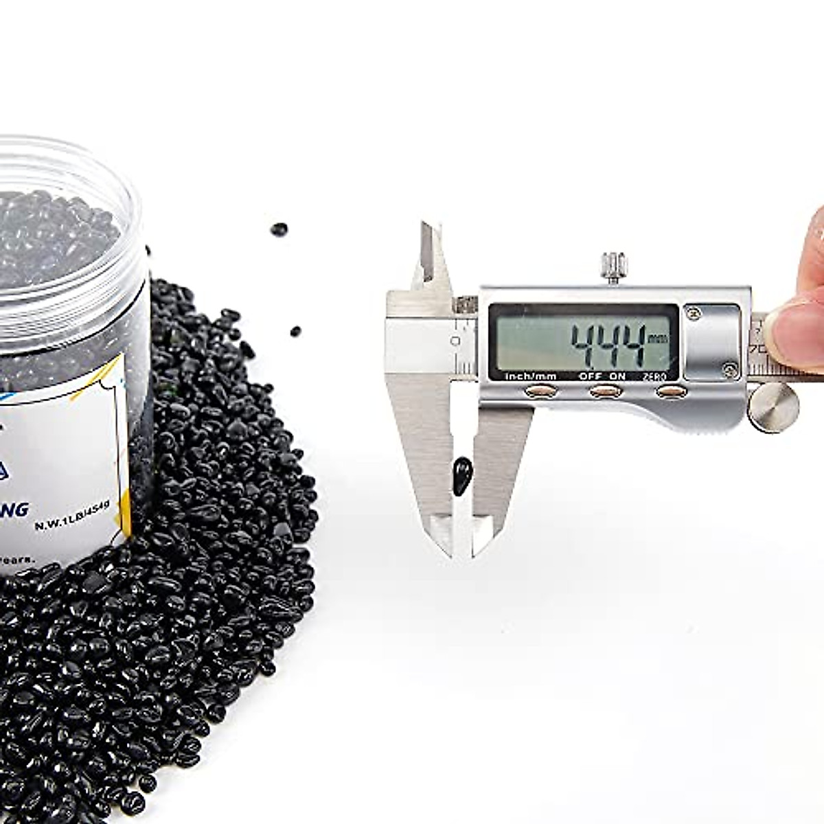 TWINKLING High Luster Round Fire Glass Stones,Glass Marbles,Glass Pebbles,Glass Beads Gems for Fire Pit Vase Fillers Crafts Aquarium Garden Decoration,3-6mm,1-Pound Jar (Black)