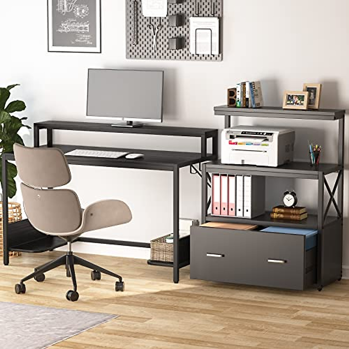 Tribesigns Lateral File Cabinet Modern Filing Cabinet with 1 Large Drawer, Printer Stand with 3 Open Storage Shelves for Home Office