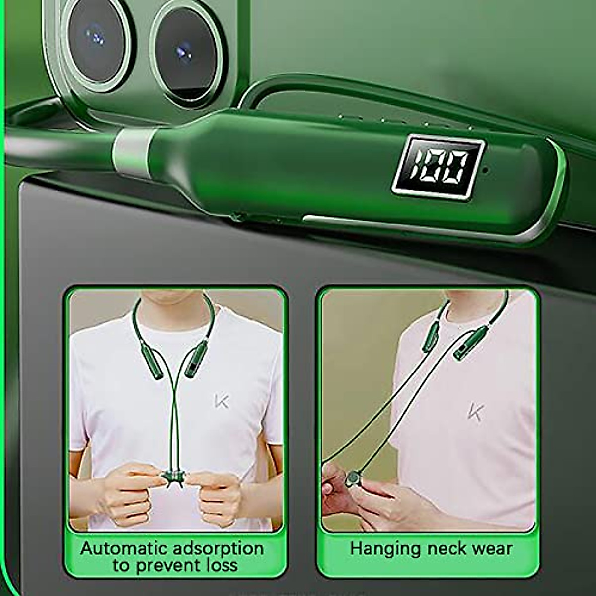 #sz0n9R Wireless Bluetooth Headset Sports Neck-Type Digital Display Noise-Cancelling Bluetooth Headset