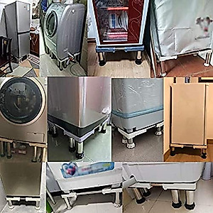 Washing Machine Refrigerator Stand Base High Rack Multi-functional Adjustable Washer Dryer Stand Pedestal Length/Width 45-65cm Wine Cooler Holder Bracket Cookers Rack Anti-vibration Mat For Tumble Dry