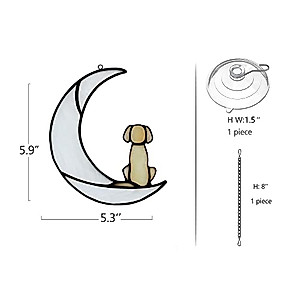 BOXCASA Loss of Dog Sympathy Gift,Stained Glass Dog on Moon for Suncatcher Gifts,Yellow Dog Memorial Gifts for Pet Loss Gifts,Pet Sympathy Gifts for Dogs,Pet Memorial Gifts