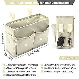 Bunk Bed Organizer, Bedside Caddy Hanging Bed Organizer Storage Bag with 4 Pockets and 2 Hooks, for College Dorm Rooms Bed, Hospital Bed, Baby Bed Rails, 600D Oxford Cloth (Beige)