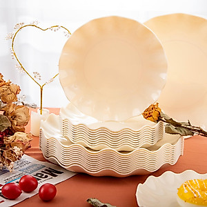 LIYH 24pcs Plastic Plates Reusable,Unbreakable Dinner Plates, Scalloped Plastic Plates, Microwave & Dishwasher Safe,Plates Sets Perfect for Parties, Birthday, Picnics, BPA Free(12Guests)