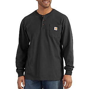 Carhartt Men's Loose Fit Heavyweight Long-Sleeve Pocket Henley T-Shirt, Black, Large