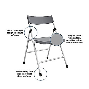 COSCO Kid's Pinch-Free Resin Folding Chair, Gray & White, 4-Pack, Easy to Clean, Multi-Purpose, No Assembly Required, Portable, for Snacking, Homework, & Games, Cool Gray