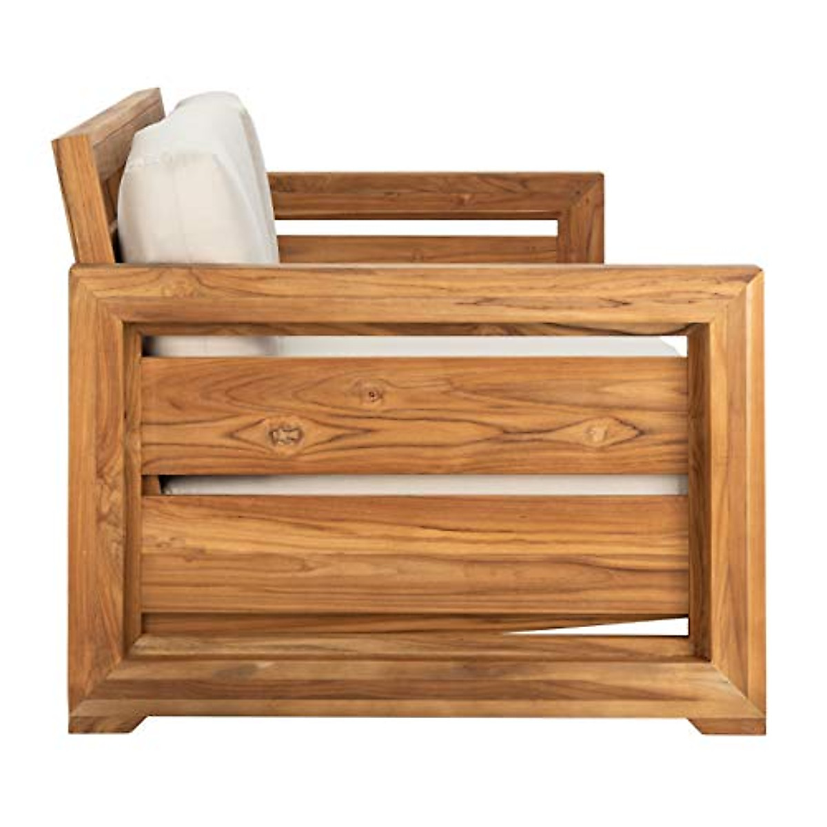 Safavieh CPT1008A Couture Guadeloupe Brazilian Teak Outdoor 3-Seat Patio Sofa, Natural/White