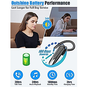 Link Dream Bluetooth Earpiece Wireless CVC8.0 Headset for Cell Phone Dual Mic Noise Canceling Handsfree Phone Earpiece with Mute 20Hrs Talk Time 180 Days Standby for iPhone Android Home Office Driving