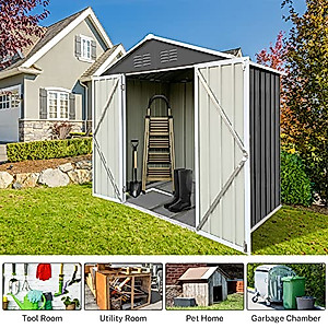 Seizeen Outdoor Storage Shed 6X4FT, Metal Tool Shed Outdoor Storage House with Base Frame & Double Lockable Doors, Steel Utility Garden Shed Outside Storage Clearance for Backyard Patio (Dark Gray)