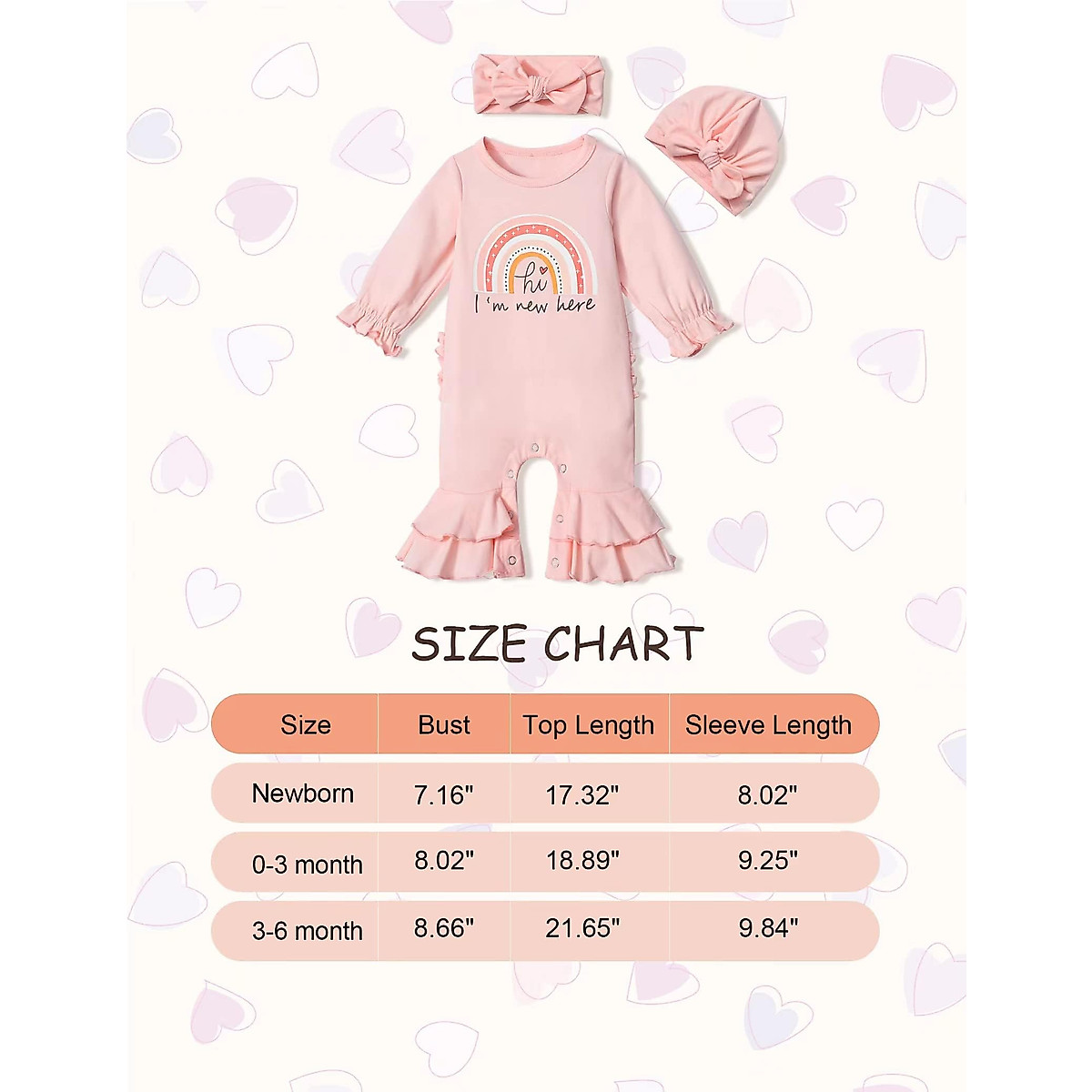 AGAPENG Baby Girl Clothes Newborn Girl Clothes hi I'm new here Romper Ruffle Rainbow Onesie Flare Bell Bottom Jumpsuit Fall Winter Outfits Newborn Girl Outfits Pink with Headband Hat