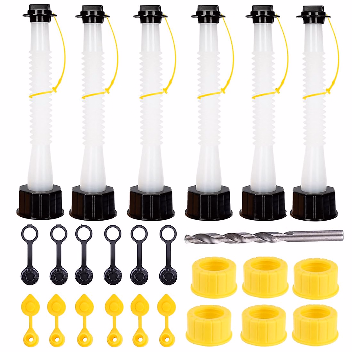 6 Pack Gas Can Spout Replacement Old Style with Pour Nozzle Vent Cap Drill Bit Gaskets Screw Cap Universal fit Most of Fuel Water Container 1 2 5 10 Gallon Tank