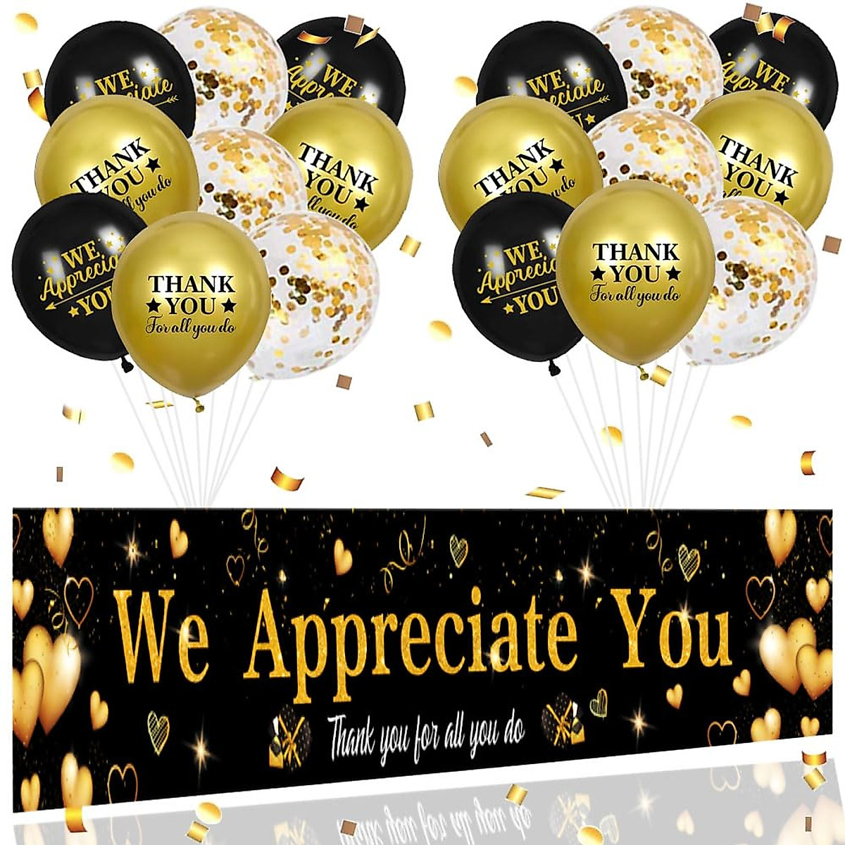 We Appreciate You Decorations Black Gold Appreciate You Banner Yard Sign with Balloons Thank You for All You Do Banner Perfect for Employee Staff Appreciation Gifts Appreciation Party Decor