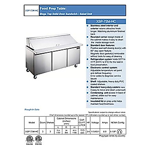 Xiltek New 72″ Three Door Mega Top Sandwich Salad Prep Refrigerator with 30 Pans Included