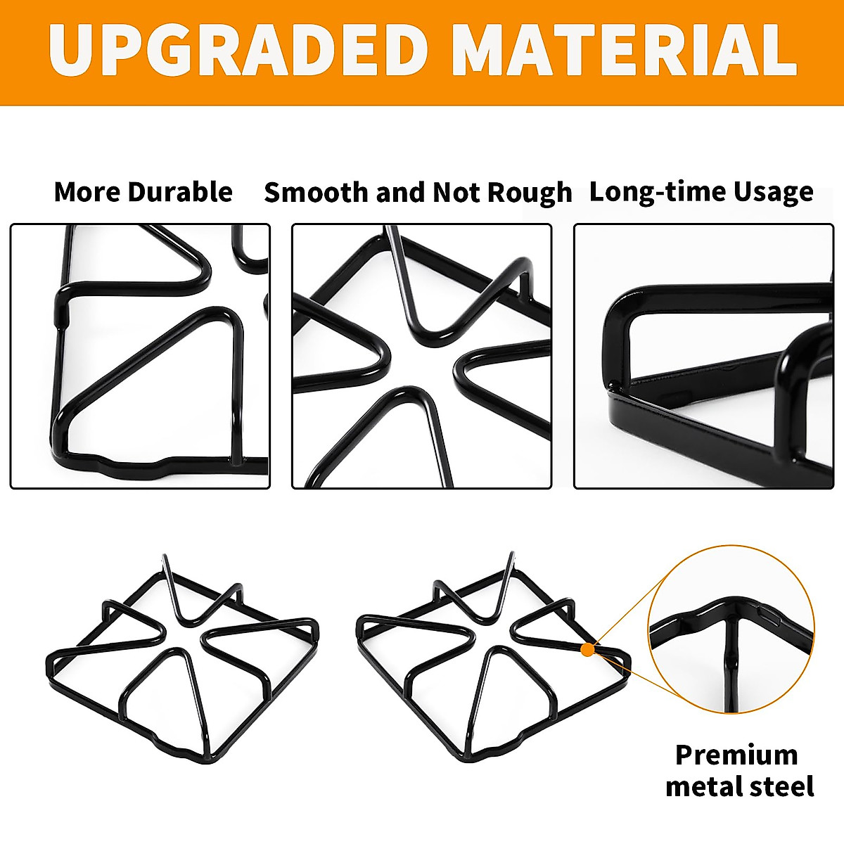 Upgraded WB31X20643 Grates Replacement Parts for GE Stove Parts Burner Grate, GE Cooktop Parts Metal Steel Surface Grate Kenmore Hotpoint Gas Range Parts Stove Top Grate Square Burner Wok Rack 4 pcs