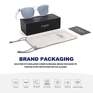 JFXQDR Polarized Sunglasses for Men and Women, XL Square Sun Glasses UV400 Protection RFS8201 (Clear Frame Mirrored Silver Lens)