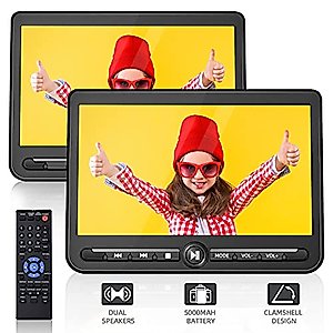 10.5" Dual Screen Portable DVD Player for Car, Arafuna 5-Hour Rechargeable Car DVD Player with Full HD Digital Signal Transmission, Headrest DVD Player Support USB/SD, Regions Free(1 Player+1 Monitor)