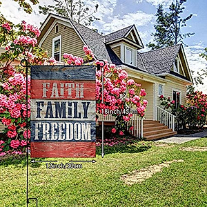 YANGHOME Faith Family Freedom Patriotic July of 4th Burlap Garden Porch Lawn Flag Farmhouse Decorations Mailbox Home Decor Welcome Sign 12x18 Inch Double Sided Nylon Linen Fabric