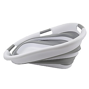 SAMMART 40L (10.5 Gallon) Collapsible Plastic Laundry Basket - Foldable Pop Up Storage Container/Organizer - Portable Washing Tub - Space Saving Hamper/Basket (1, White/Grey)