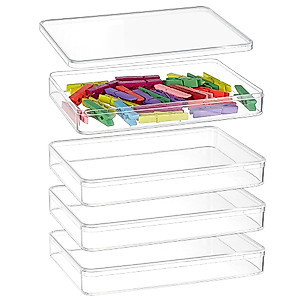 BENECREAT 4Pcs Acrylic Storage Boxes with Lids, 7x4.6x1inch Rectangle Storage Containers, Storage Display Box for Wedding, Party, Treats, Jewelry Accessories
