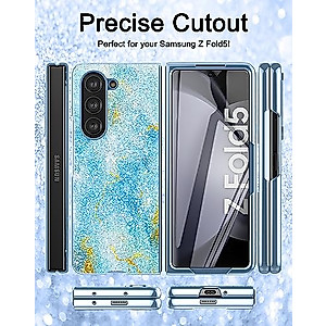 DDJ for Samsung Galaxy Z Fold 5 Case, Hard PC Bling Diamond Rhinestone Elegant Case for Women Girls，Anti-Scratch Shockproof Sparkling Case for Galaxy Z Fold 5,Blue