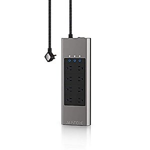 Austere VII Series Surge Protector Power Strip, 8 Wide Outlets, 3 USB C and 2 USB A 2.4 amp Ports, 45W Power Delivery | 4000 Joules Heavy Duty, EMI/RFI Filtering, 7 Year Component Guarantee