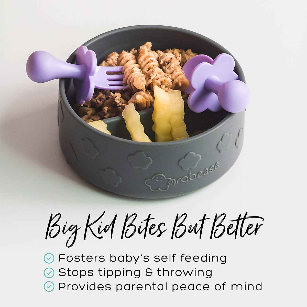 Grabease Bundle of Baby Utensils Set of Fork and Spoon with Suction Baby Bowl for Toddlers for Baby Led Weaning (Teal)