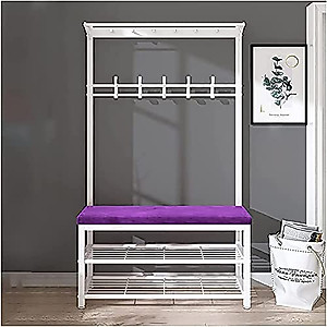 SoOSSN Entryway Bench with Coat Rack,3-in-1 Hall Tree Storage Bench,Coat Rack Shoe Bench with Hooks,Shoe Rack,Cushion,Easy to Assemble (Color : Purple, Size : 39inch)