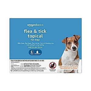 Amazon Basics Flea and Tick Topical Treatment for Medium Dogs (23-44 pounds), 6 Count (Previously Solimo)