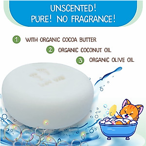 Relaxcation Unscented Baby Soap Bar - 4 Simple Ingredients - ORGANIC Coconut Oil, Olive Oil, Castor Oil and Moisturizing Cocoa Butter - All Natural Cold Process Soap Bar For Newborn, Baby, Kids