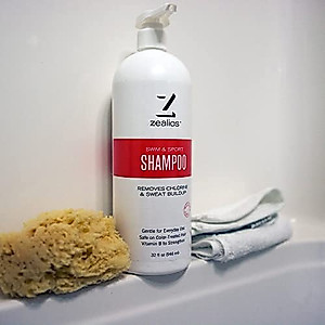 Zealios Swim & Sports Shampoo Remove Chlorine & Salt, Perfect Moisturizing Formula Hydrates Dry Hair, Protects Color Treated Hair from Pool Chemicals. Great for Swimmers, Athletes - 32 oz