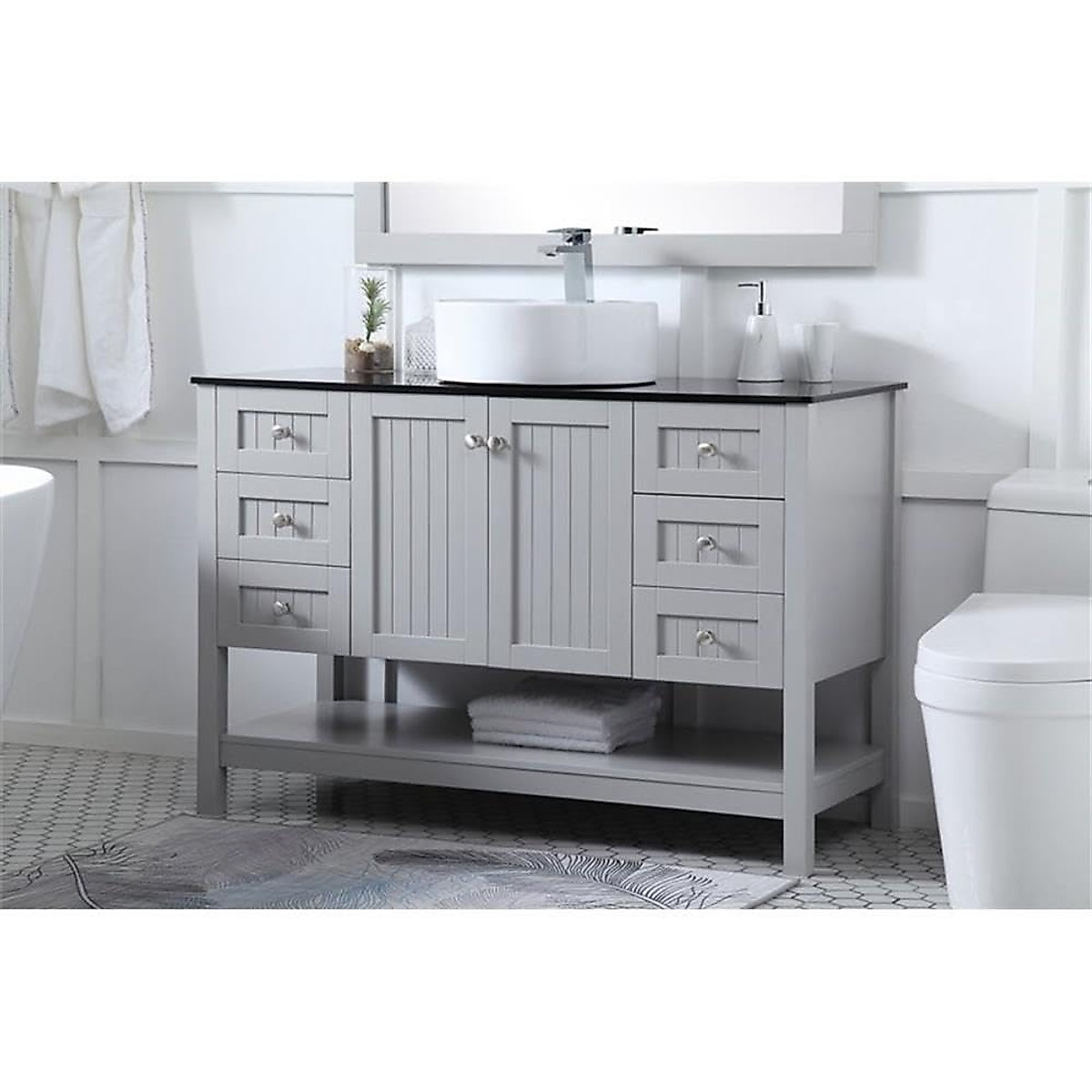 Elegant Kitchen and Bath 48 inch Vessel Sink Bathroom Vanity Cabinet - Gray