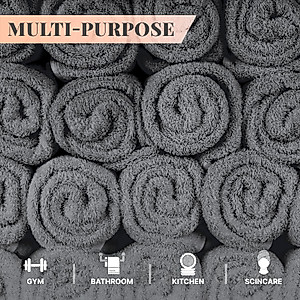 White Classic Wealuxe Grey Washcloths for Body and Face Towel, Cotton Wash Cloths Bulk 48 Pack, Wash Clothes 12x12 Inch, Soft Absorbent Gym Towels