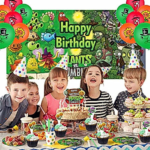 Plants vs. Zombies Party Supplies Birthday Decorations Plates Balloons Banner Cake Toppers Plastic Cutlery Disposable Plastic Knives Forks Set Decorations Decor