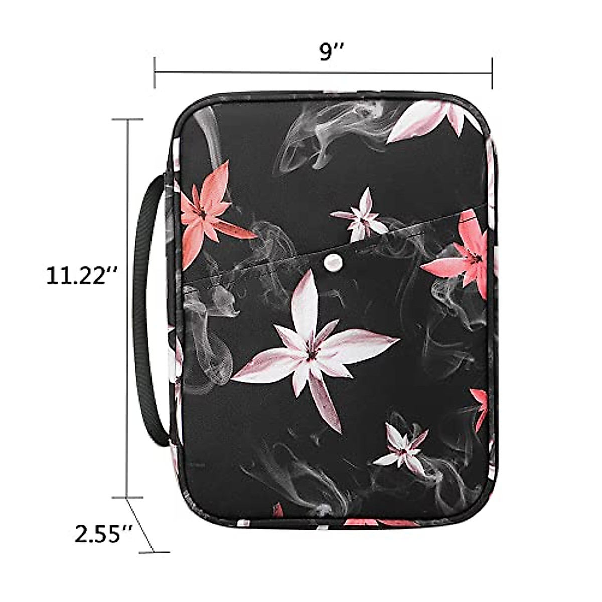 QTKJ Black Bible Covers for Women with Carrying Handle, Book Cover Case with Zipper Pocket Bible Cover for Mom Ladies Teens Girls, Red and White Floral Pattern