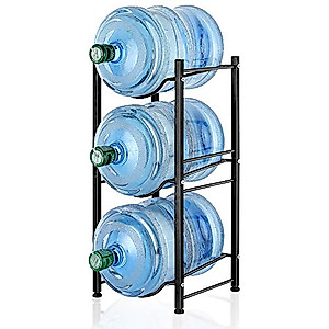 Vrisa Water Bottle Holder Water Cooler Jug Rack Water Bottle Storage Rack 5 Gallon Water Bottle Organizer for 3 Tiers Storage Heavy Duty Water Bottle Rack, Black