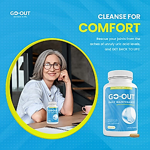Go Out Daily Maintenance - Natural Uric Acid Support with Tart Cherry, Celery Seed, and Turmeric - Vegan, Non-GMO, Gluten-Free Supplement for Joint Comfort and Healthy Kidney Function 90 Capsules