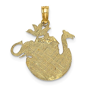 Solid 14k Yellow Gold Engraved and Flat Noah's Ark Charm Pendant 22mm