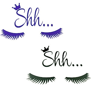 Maydahui 2 PCS Eyelash Wall Decal 14 Inch Salon Home Sign Decor Black Purple Shh Sleep Eyes Art Vinyl Mural Wall Sticker for Living Room Bedroom Easy to Paste