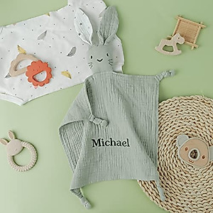 TYRY.HU Personalized Security Blanket with Name, Embroidered Baby Comforter, Organic Cotton Muslin Lovey Security Blanket, Soft & Breathable Lovie Baby Gifts for Boys and Girls, Green