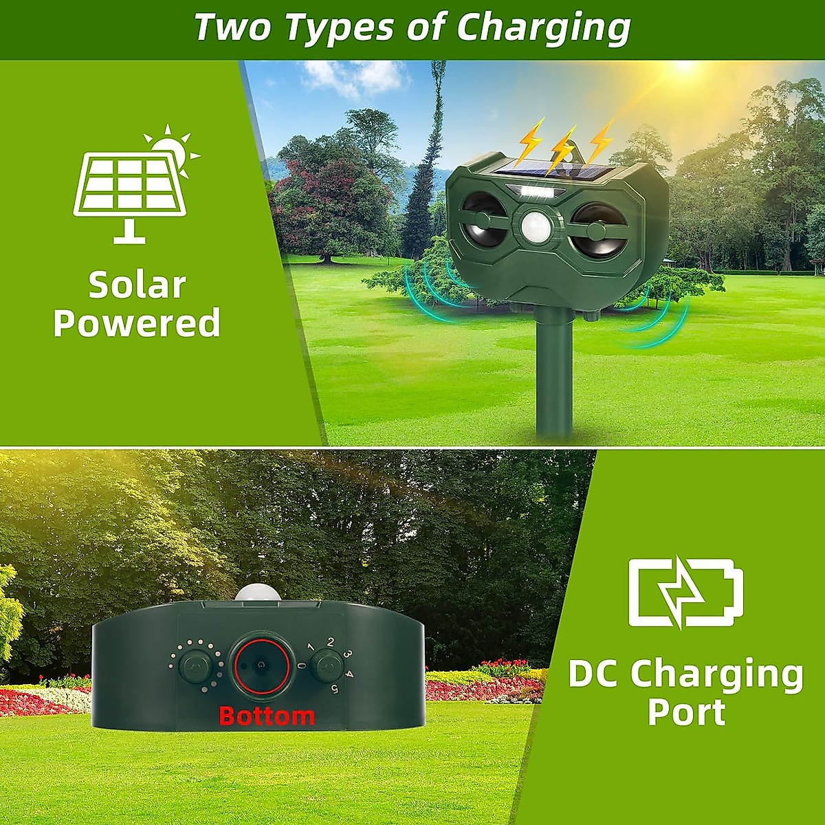 Ultrasonic Solar Animal Repellent Outdoor Deer Repellent Waterproof Animal Deterrent Adjustable Frequency Flashing Lights, Animal Repeller Defender Keep Cat Fox Squirrel Skunk Raccoon Out of Yard (1)