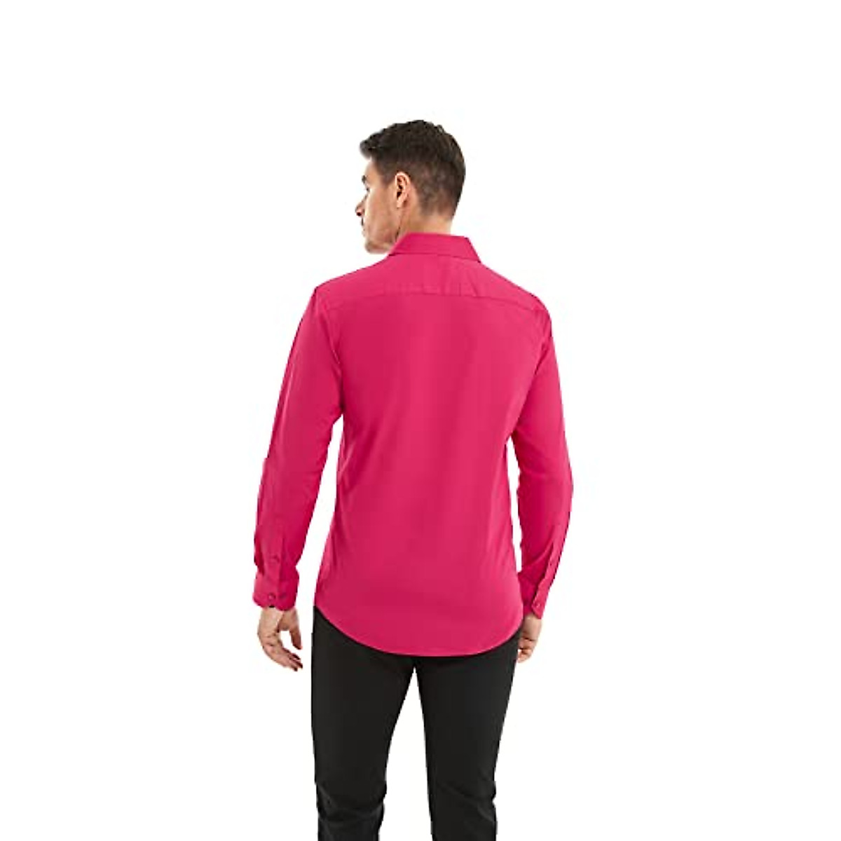 Esabel.C Mens Casual Button Down Shirts Rugular Fit Long Sleeve Fashion Shirts,Rose,L