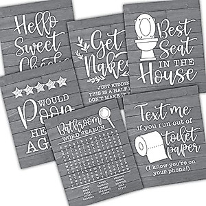 6 Reversible Funny Bathroom Signs Decor Funny Bathroom Wall Art 8x10 - Farmhouse Bathroom Decor Wall Art Funny Bath Decor, Bathroom Rules Wall Decor Bathroom, Please Seat Yourself Bathroom Sign Funny