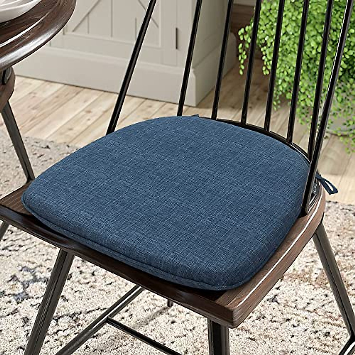 Magpie Fabrics Outdoor/Indoor 17"x16"x2" Chair Cushions with Ties Set of 2, Waterproof U-Shape Seat Pads Decoration for Patio Garden Furniture Home Office (Navy Blue Textured)