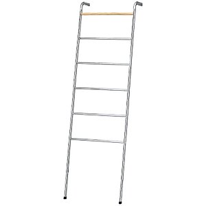 MyGift 6 Rung Silver Chrome Plated Metal Wall Leaning Bath Towel Storage Ladder, Freestanding Bathroom Drying Rack for Towels with Top and Bottom Non Slip Rubber Feet