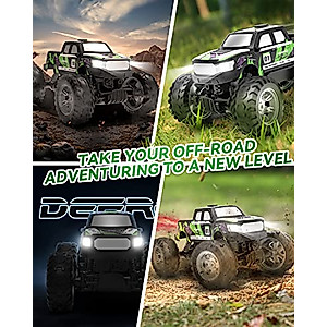 DEERC DE44 Remote Control Monster Truck with Fog Mist, Dual Motors Off Road RC Car, 4WD Rock Crawler with LED Lights, Spray Water Mist, 70+ Min Play, Toy Vehicle for Boys Girls and Adults