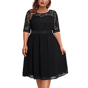 Pinup Fashion Plus Size Black Dress Funeral Wedding Guest Lace Chiffon Short Formal Cocktail Party Midi Dress Women