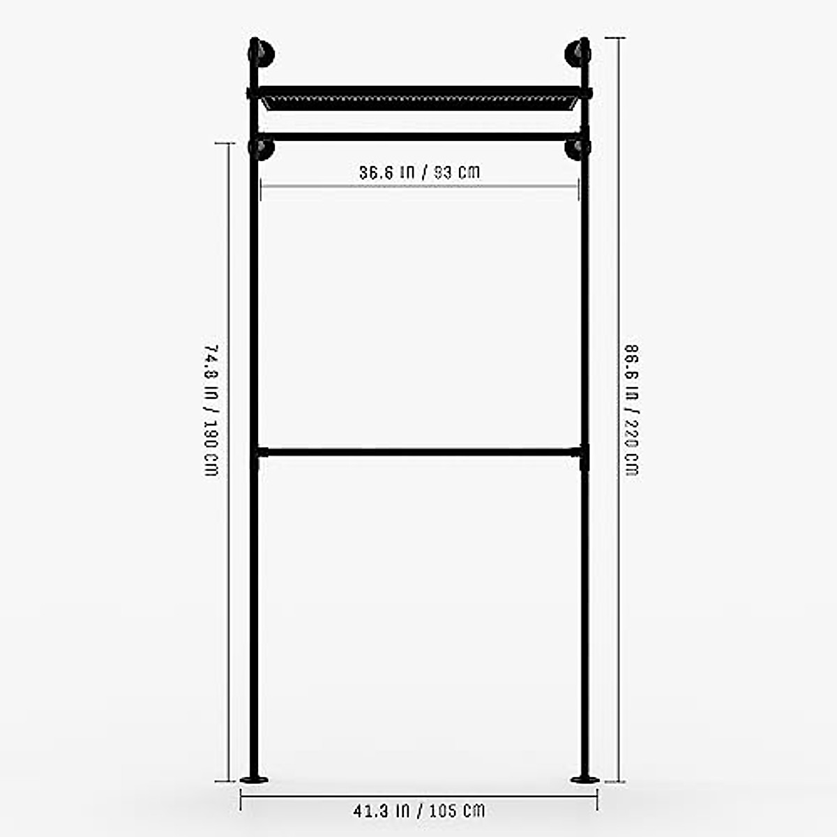 pamo industrial pipe clothing rack - CARLSSON - clothes rack for wardrobe, bedroom and as walk-in closet system. Sturdy clothing racks for hanging clothes I wall mounted heavy duty clothes rack