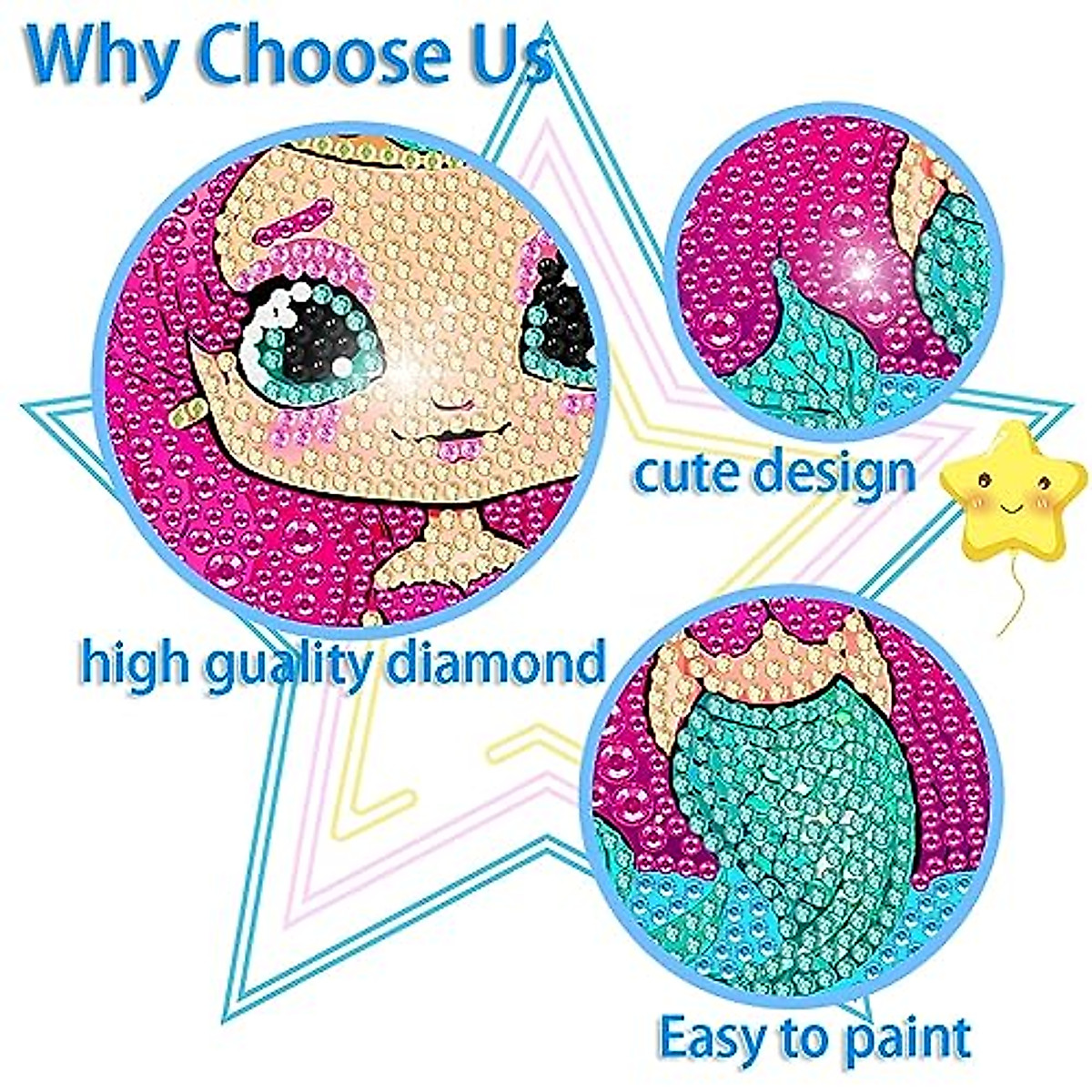 cviokrdu 5D Diamond Painting Kits for Kids with 7.1"X7.1"Wooden Frame,Disney Cartoon Mermaid Diamond Art for Kids Ages 6-12 by Number Kits DIY Painting Arts and Crafts,Diamond Dots for Kids Gift