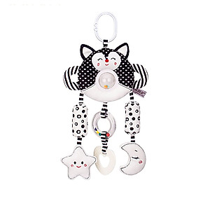 D-KINGCHY Baby Stroller Hanging Toy, Baby Toys 0-12 Months, Infant Toys Soft Plush Car Seat Toys with Teether Sound Wind Chimes, Black and White Toys for 0, 3, 6, 9, 12 Months (Fox)