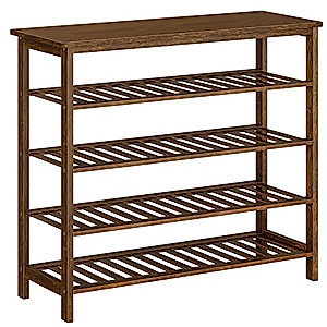 HOOBRO Shoe Rack, 5-Tier Shoe Rack for Entryway, 29.5" L x 11.8" W x 31.5" H, Holds 16-20 Pairs of Shoes, Multifunctional Bamboo Shoe Shelf Storage, Stable and Study, for Closet, Mocha MA70XJ01